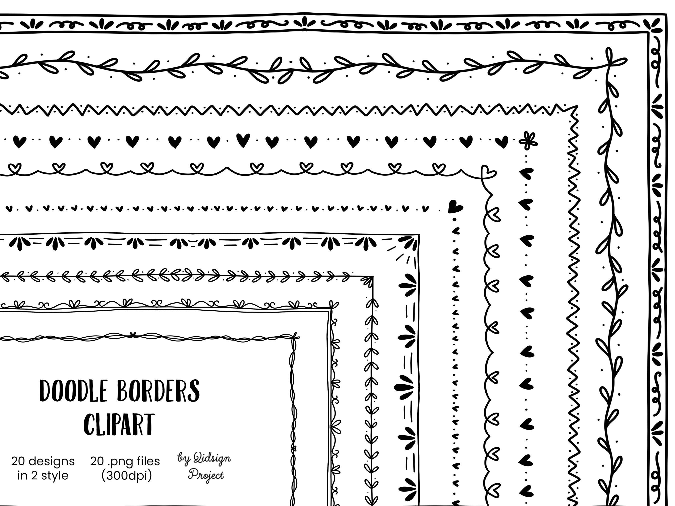 20 Doodle Borders Clipart, Decorativo, marcos de garabatos ...