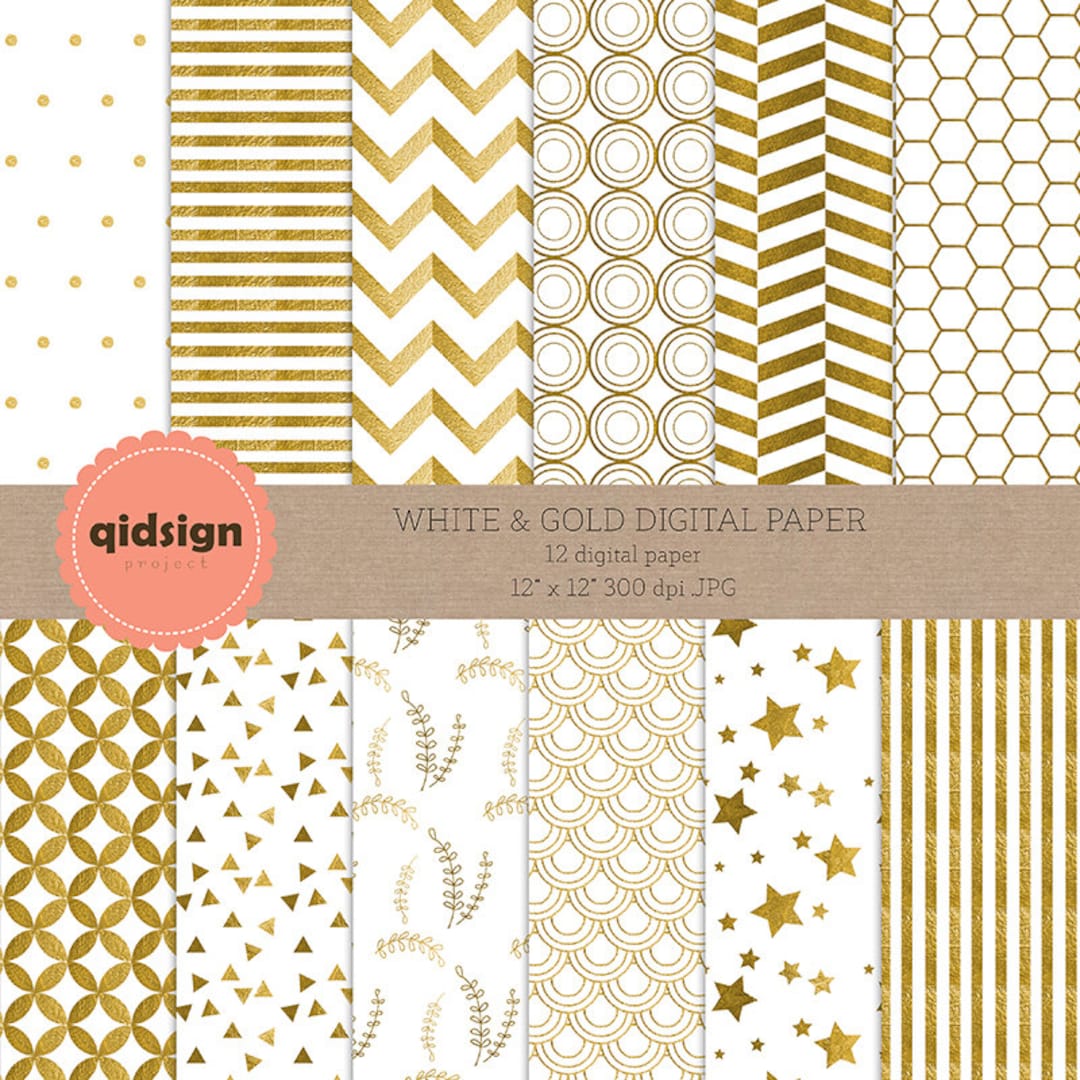 Gold Geometric Digital Paper Pack: Dots, Chevron, Stripes (digital ...