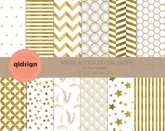 Black & Gold Digital Paper Chevron Stripes Dots Geometric | Etsy