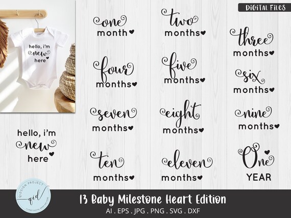 13 set Baby Milestone Heart Edition SVG, Hello World svg, Baby ...