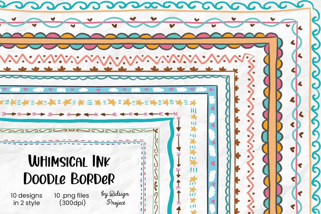 10 Whimsical Ink Doodle Border, Page Border, Bullet Journal Element ...