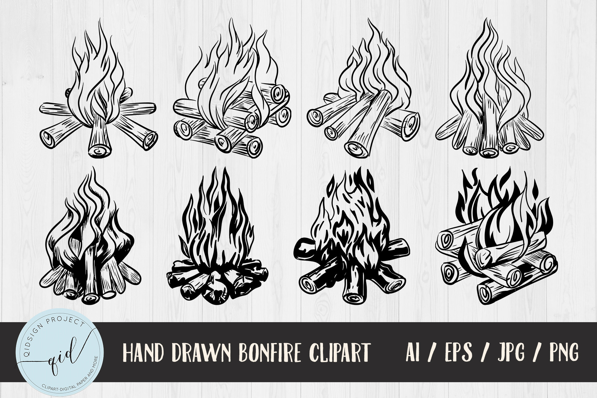 8 Large Campfire Fenced With Stones, Sketch, Engraving Style, Vector ...
