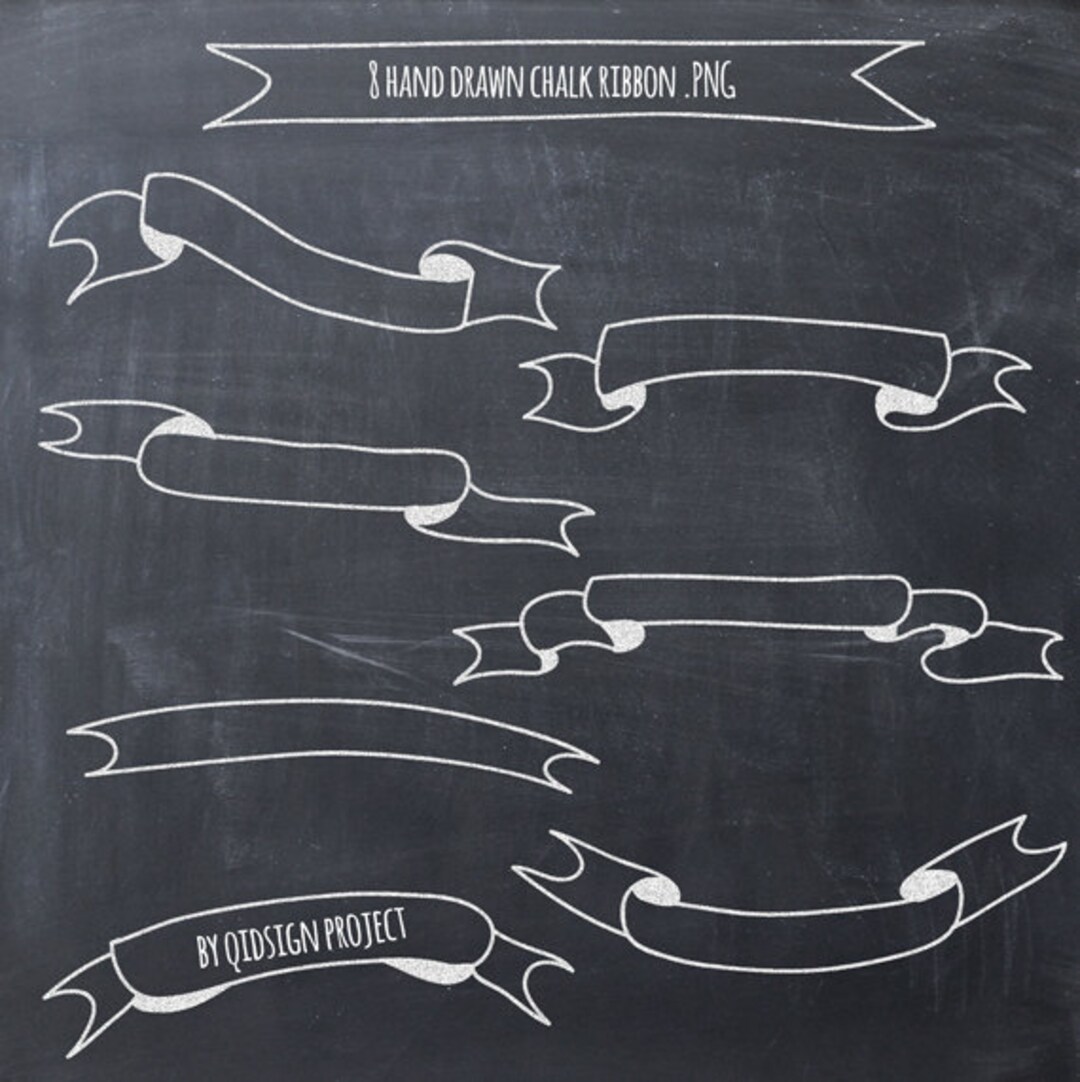 Hand Drawn Chalk Banner Clipart, Chalk Ribbon Banner, Chalkboard ...