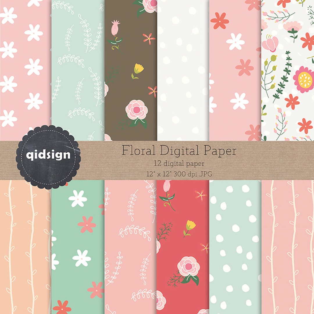 Floral Digital Paper Flower Digital Paper Scrapbooking Personal and ...