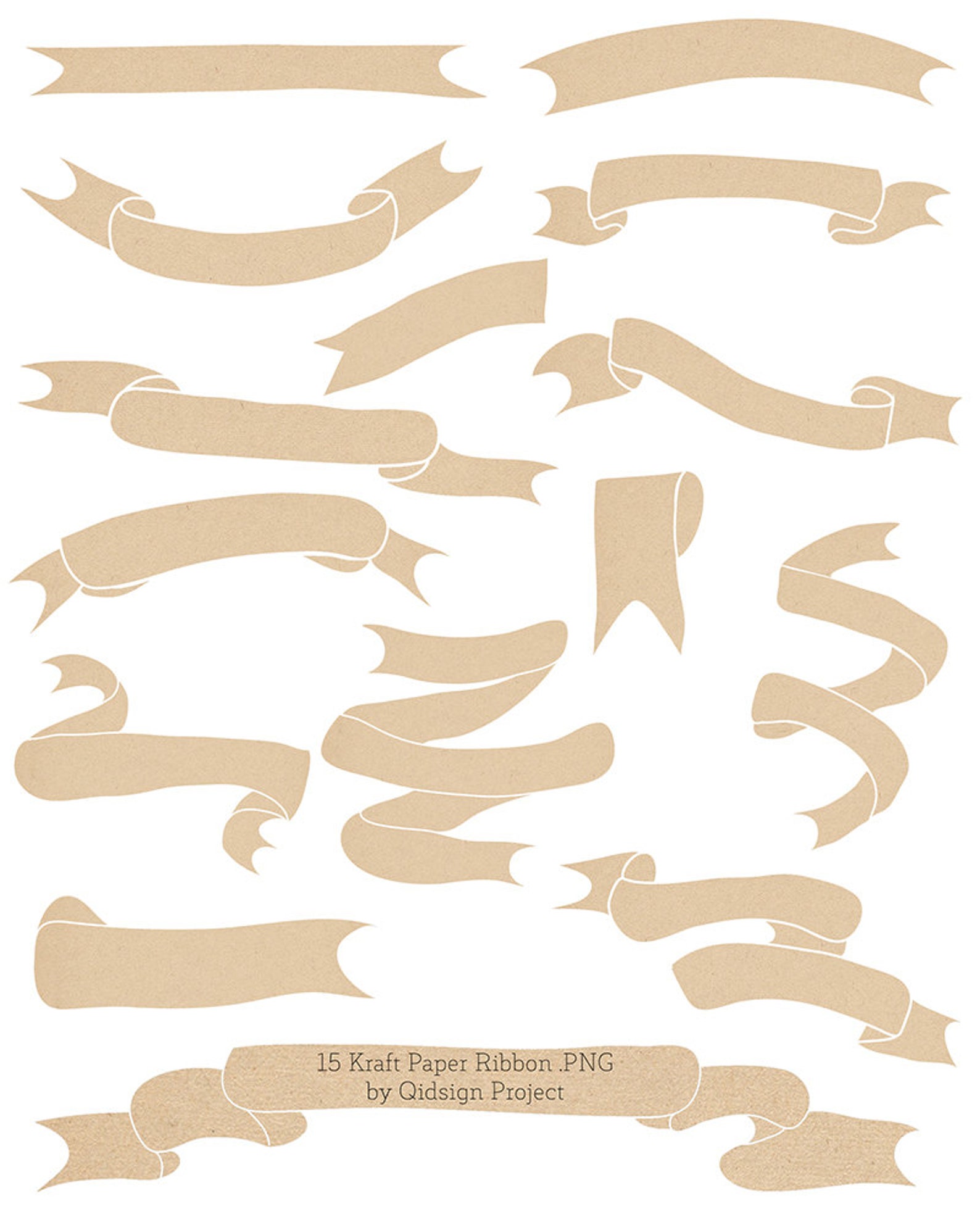 15 Kraft Paper Ribbon Clipart Scrapbook Embellish Blog Graphics ...