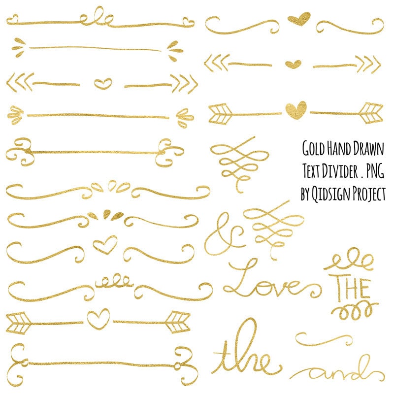 Gold Hand Drawn Doodle Text Divider Swirly Clip Art (Instant Download ...