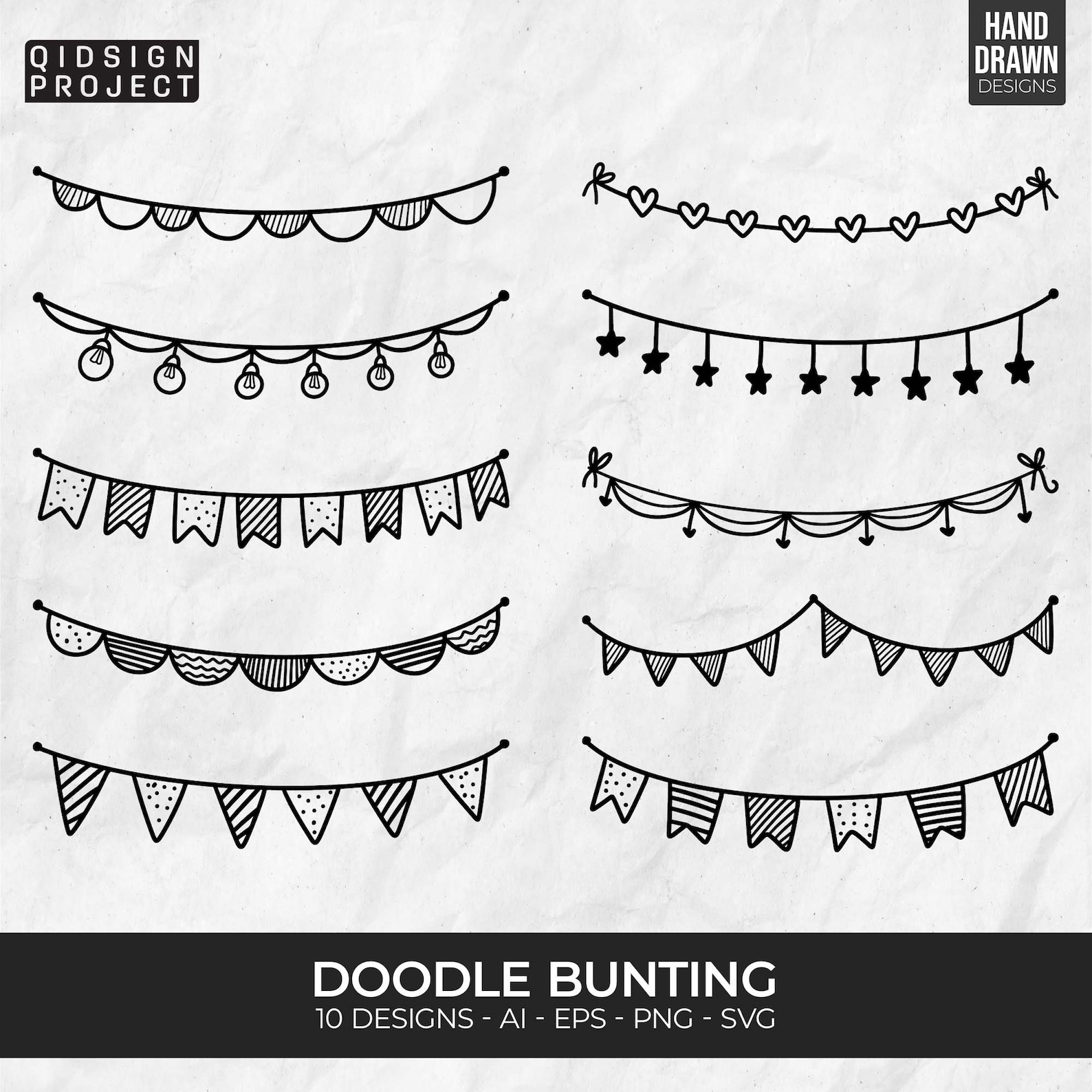 10 Doodle Bunting, Hand Drawn Bunting, Hand Drawn Garland, Hand Drawn ...