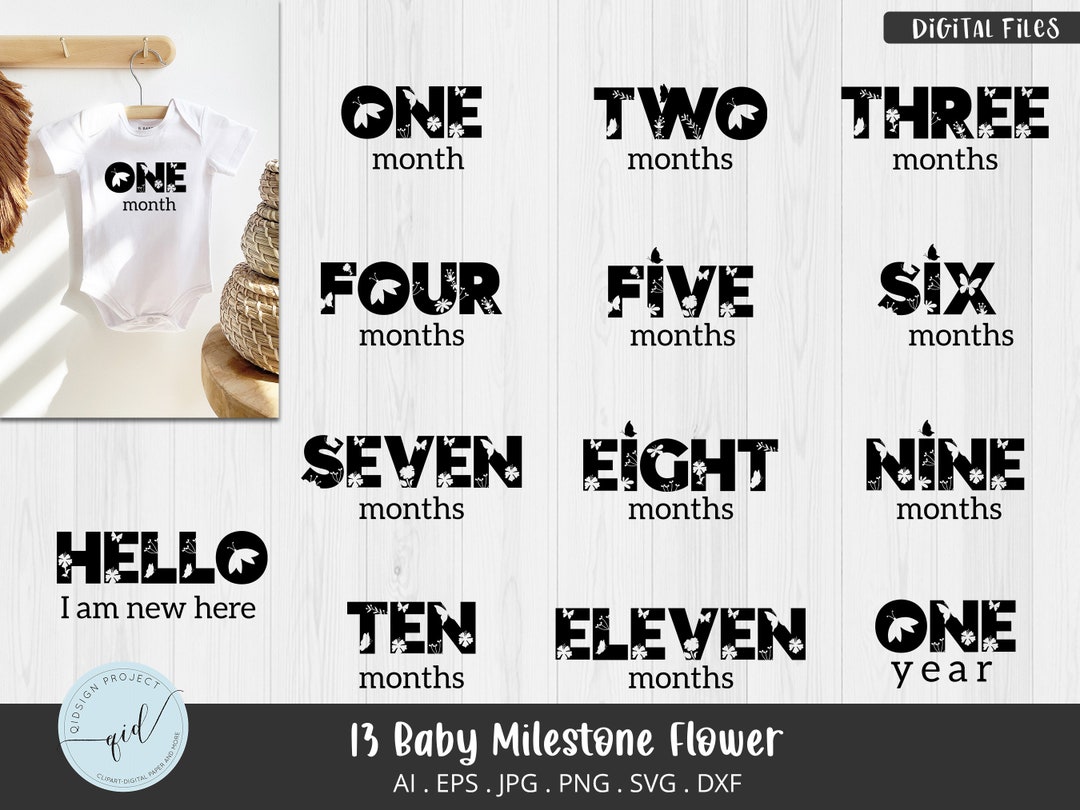 13 Set Baby Milestone Flower SVG, Hello World Svg, Baby Milestone Svg ...