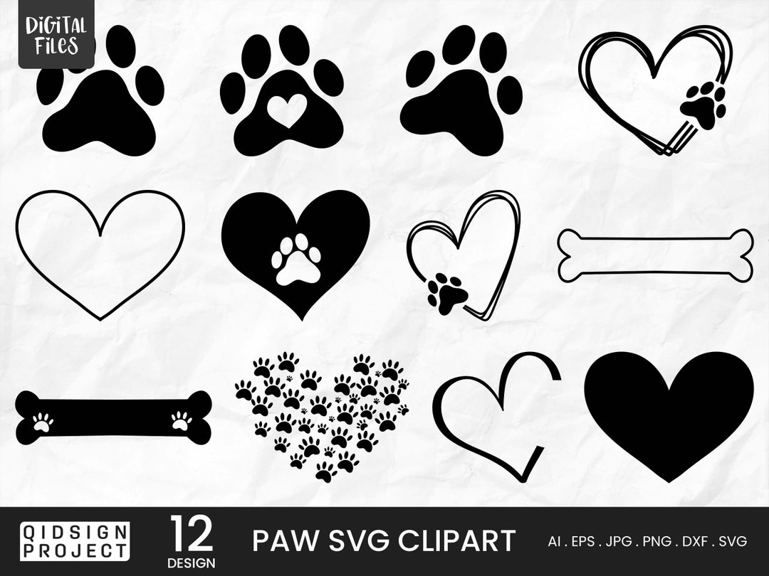 Paw Svg Clipart With 12 Variations Personal and Commercial Use Digital ...