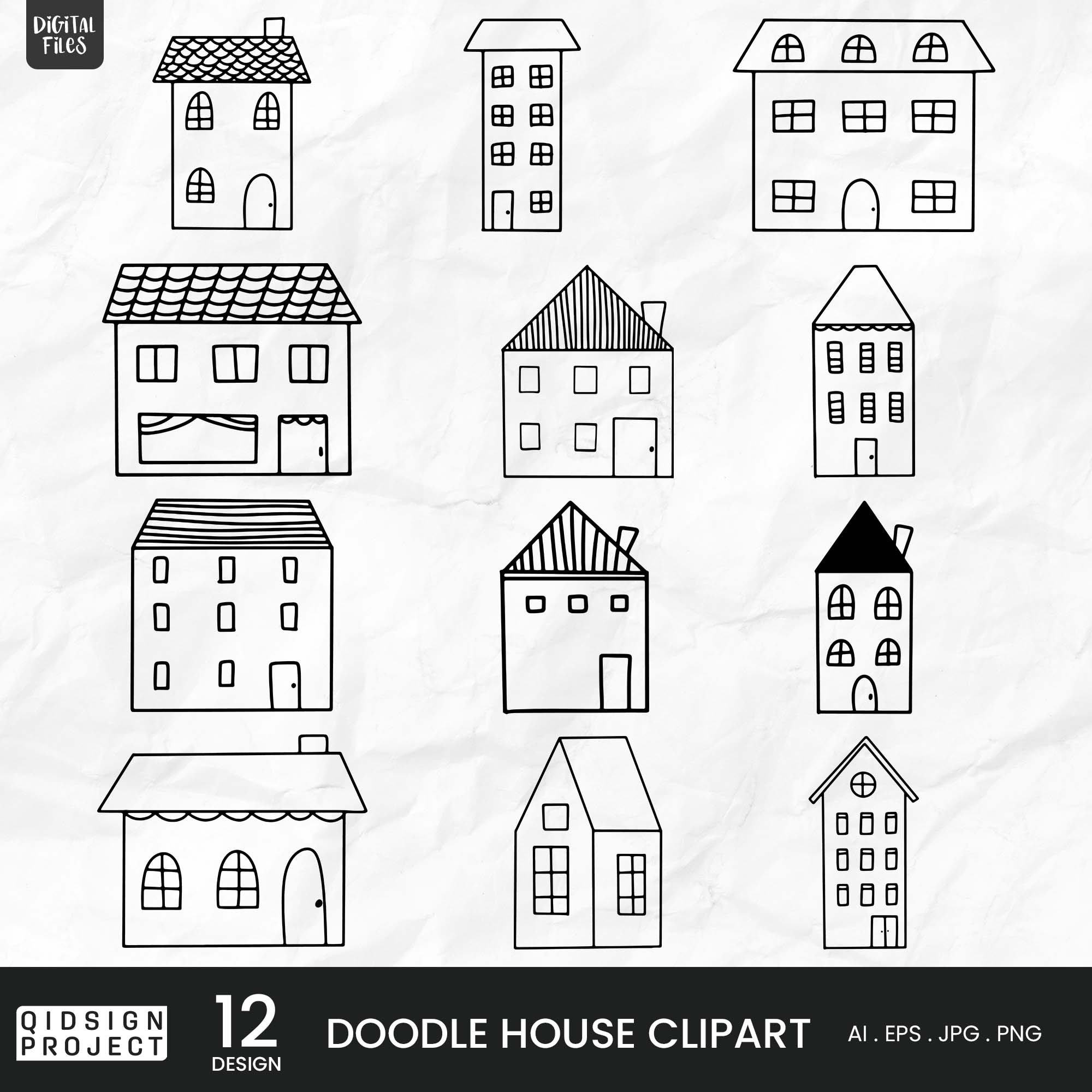 Doodle House Clipart, House Vector Art, Hand Drawn Houses, Doodles ...