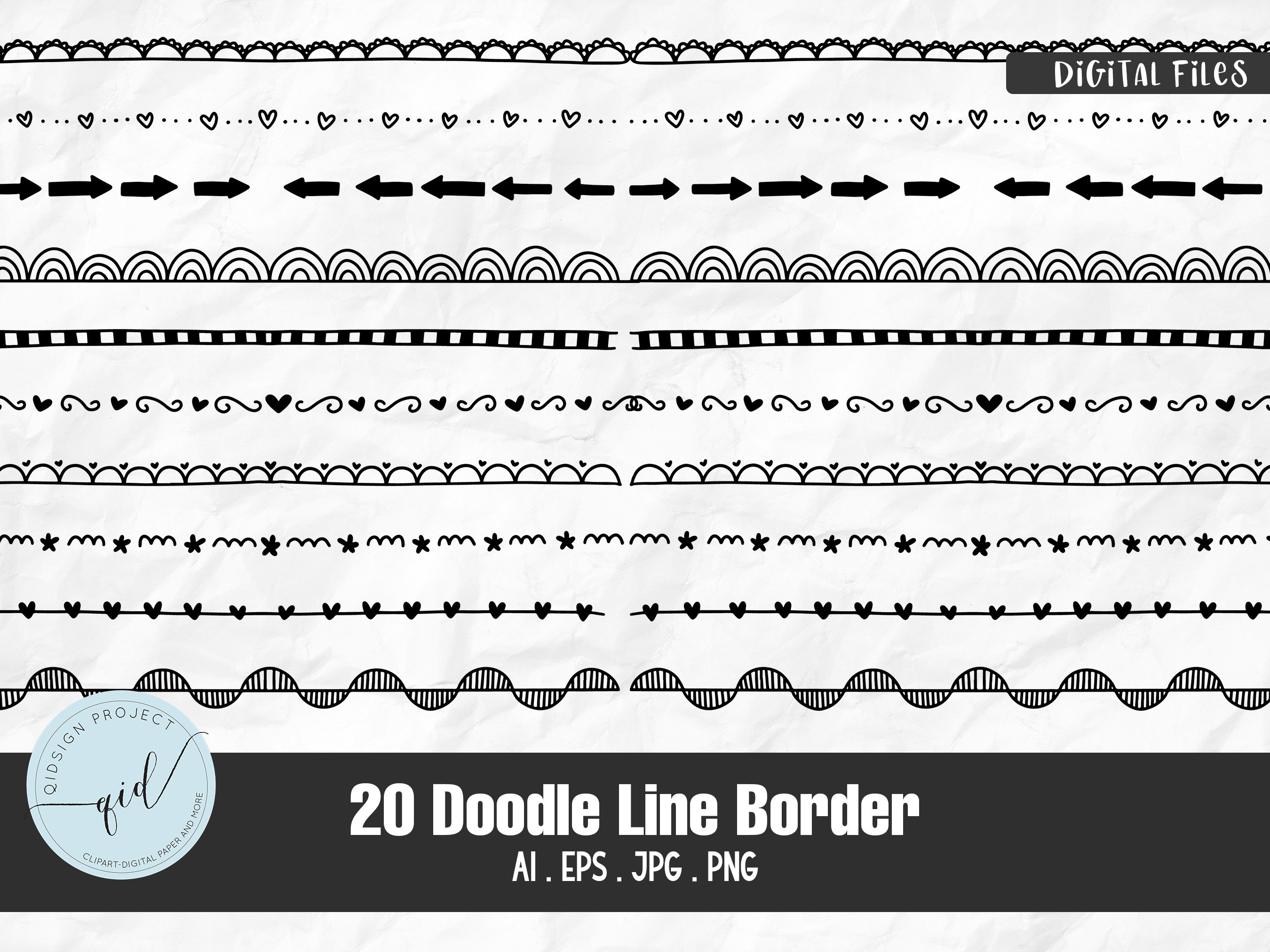 20 Doodle Line Border, Decorative Elements, Scrapbook Embellish ...