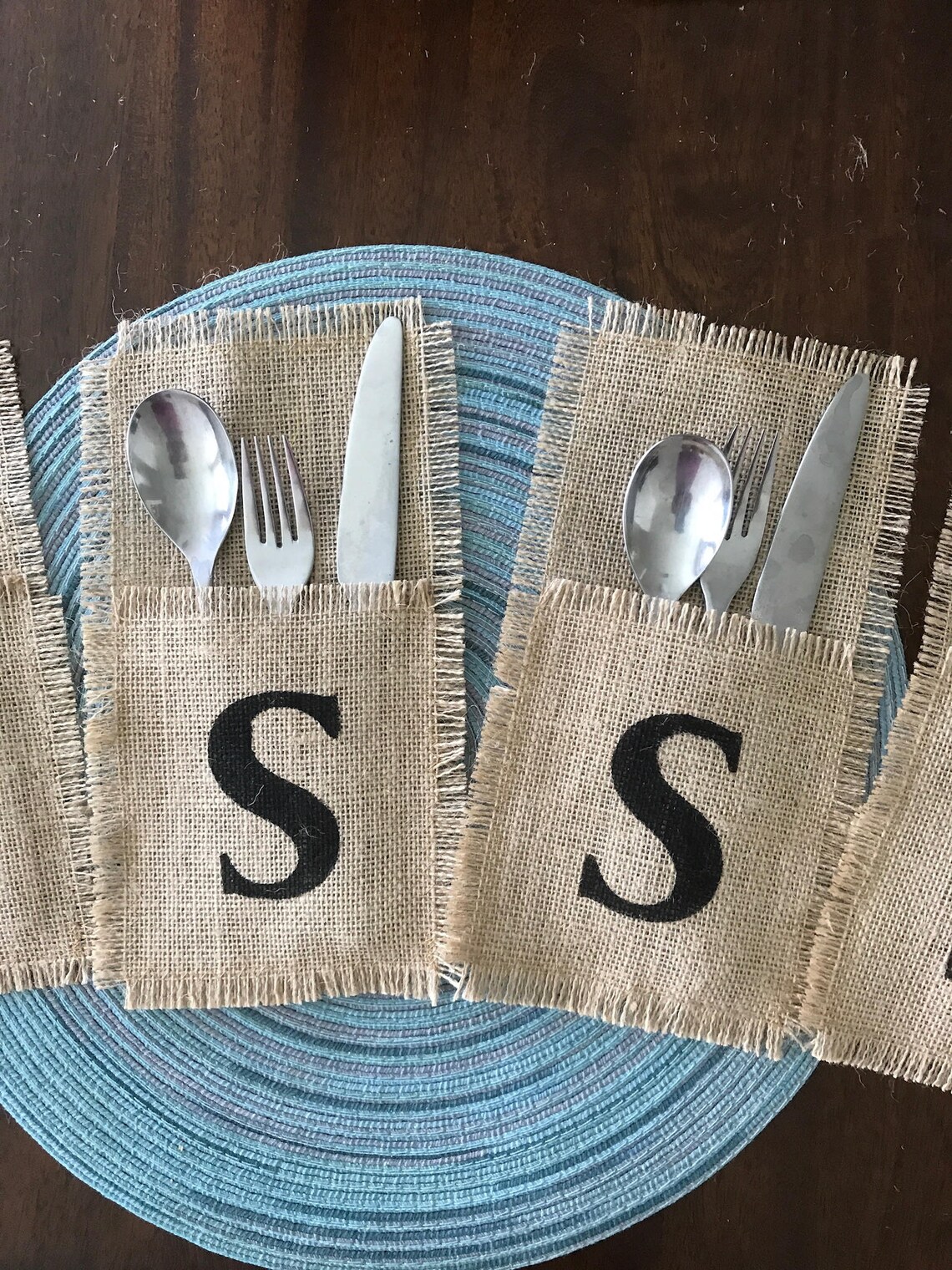 Burlap Silverware Holder Silverware Holder With Initial - Etsy