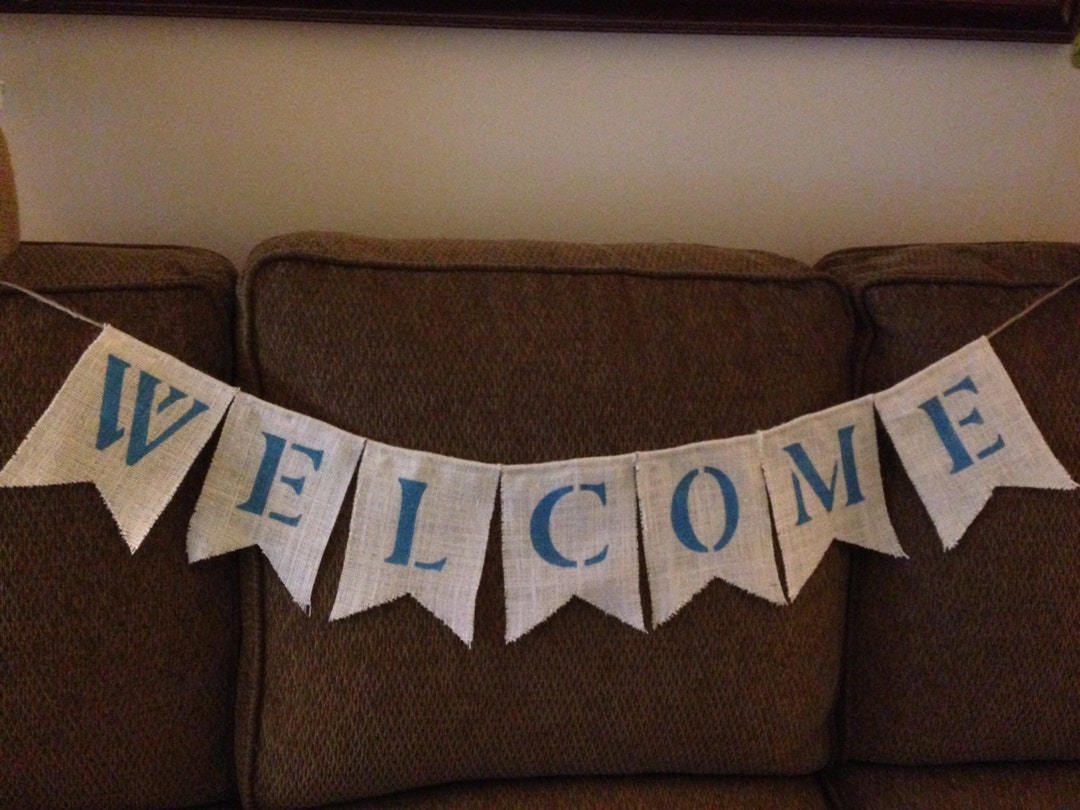 Welcome Burlap Banner, Rustic Welcome Sign, Shabby Chic Decor, Country ...