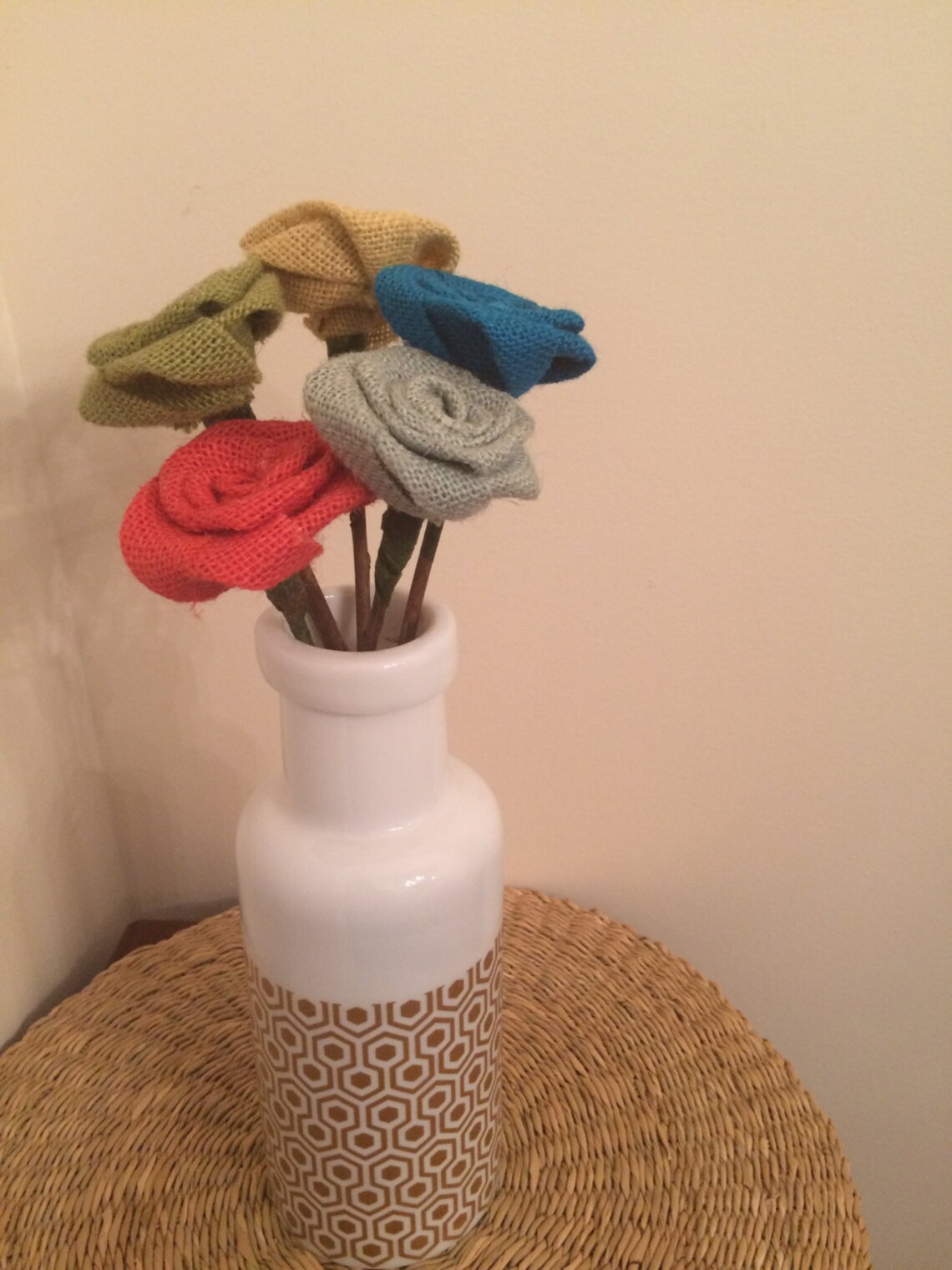 Burlap Rosettes With Twig Stems - Flower Rose Wedding - Wedding Bouquet ...