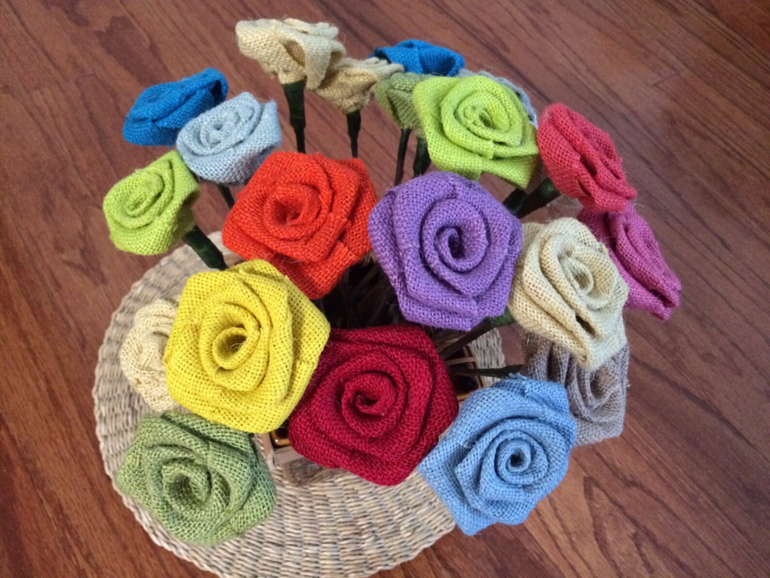 Burlap Rosettes With Twig Stems - Flower Rose Wedding - Wedding Bouquet ...