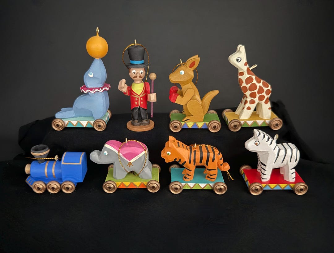 Wooden Circus Train With Animals Set of 8 Christmas Ornaments - Etsy