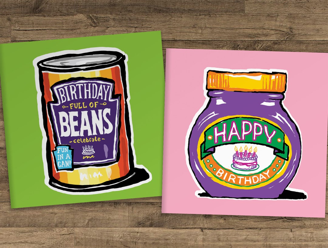 Fun Foodie Birthday Card 2 Pack Baked Beans Marmite Designs Perfect ...