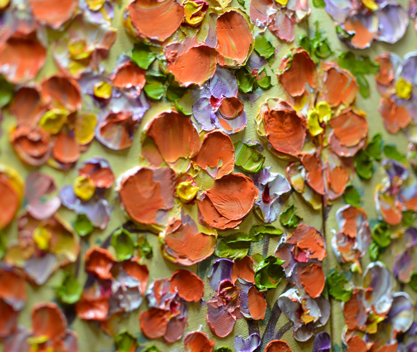 Four Part Tree Painting Large Impressionist Home Decor Heavy Impasto ...