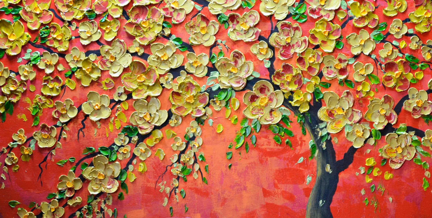 Large Impresionist Tree Painting Impasto Heavy Texture Oil and Acrylic ...