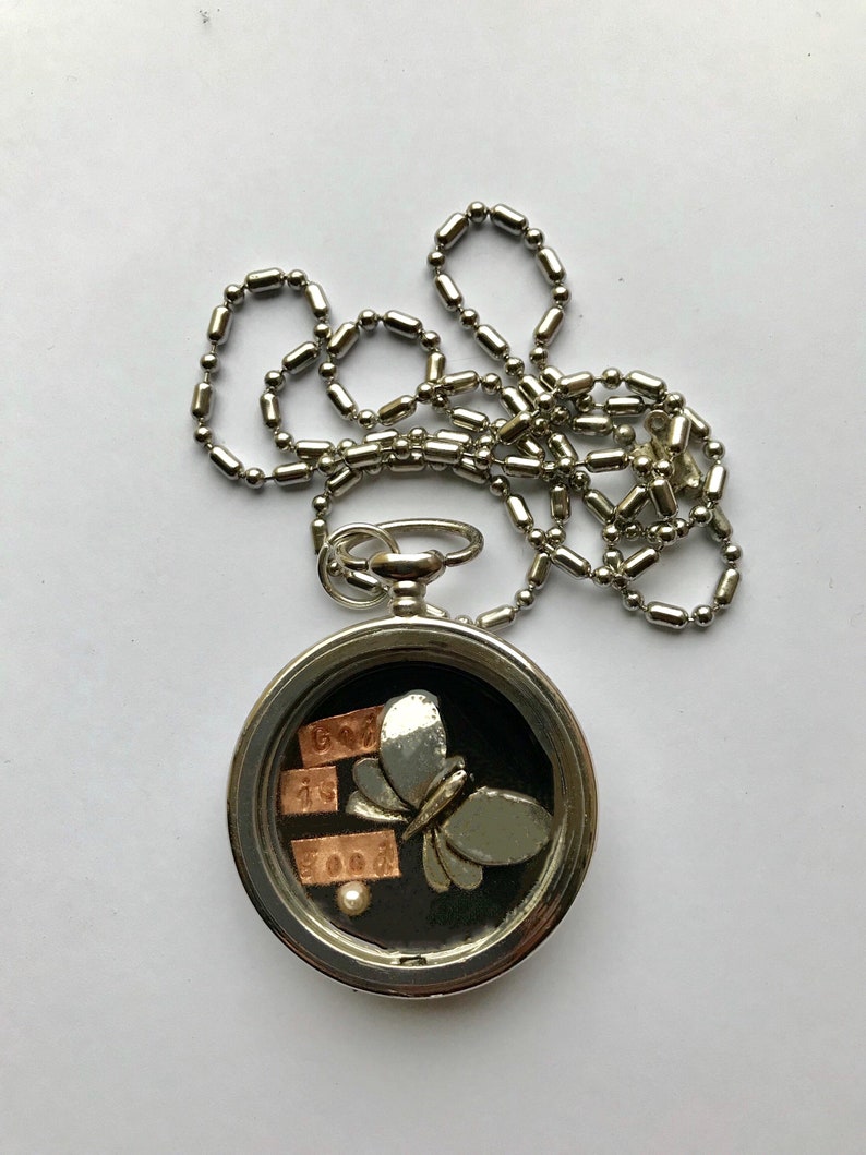 Upcycled Vintage Pocket Watch - ‘shadow Box’ Pendant With Butterfly ...
