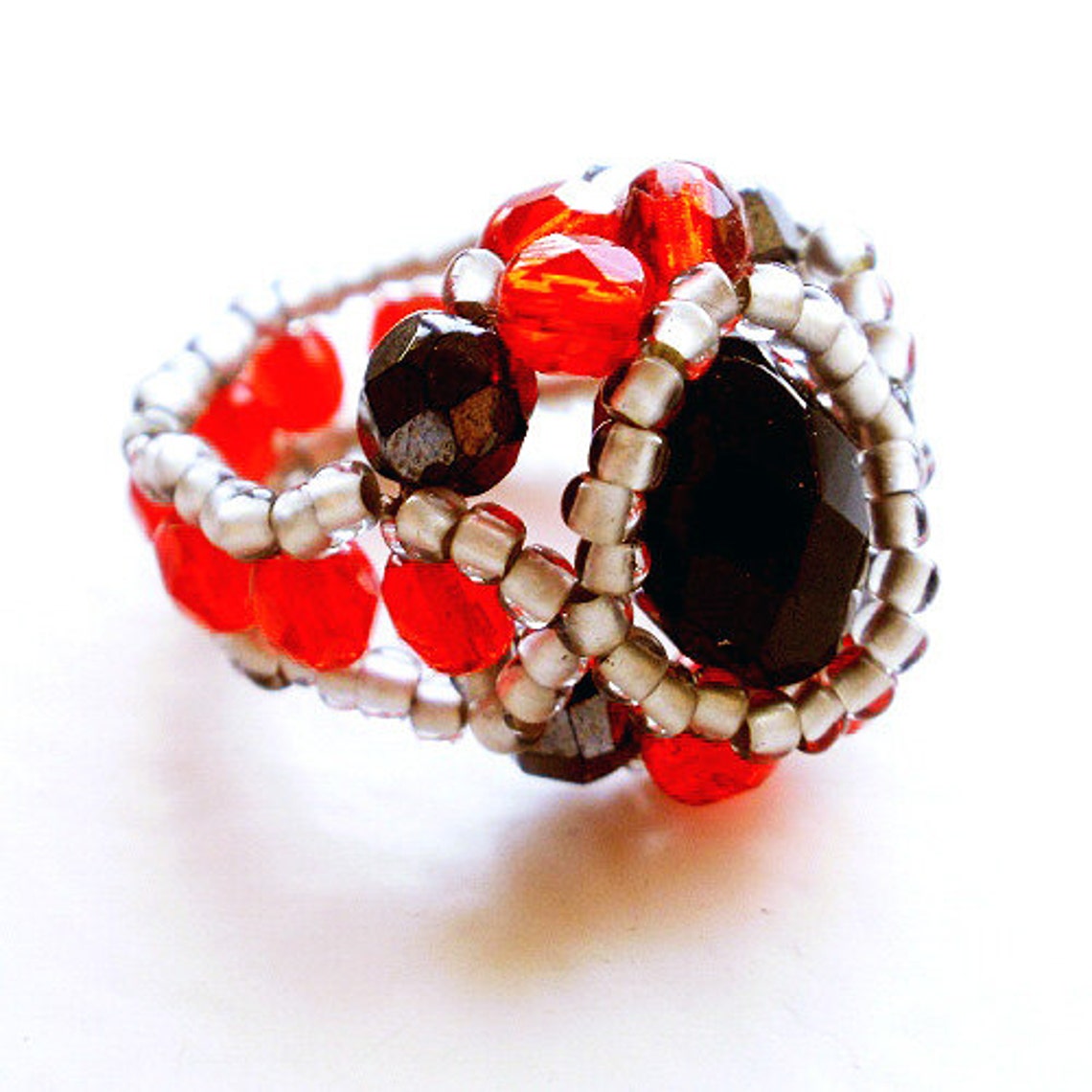 Seed Bead Ring, Seed Bead Jewelry, Beaded Rind, Beadwork, Red Ring ...