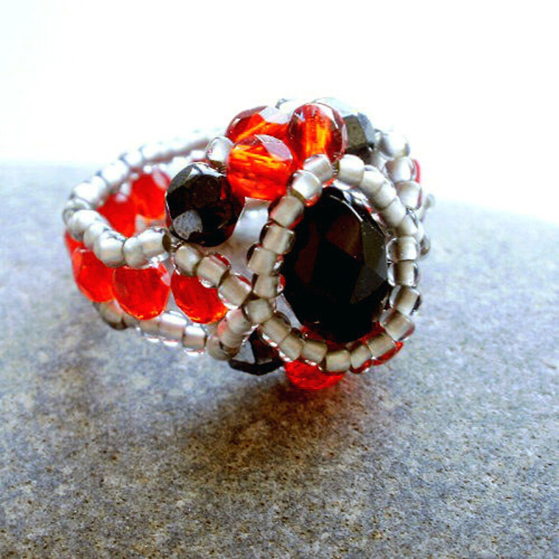 Seed Bead Ring, Seed Bead Jewelry, Beaded Rind, Beadwork, Red Ring ...