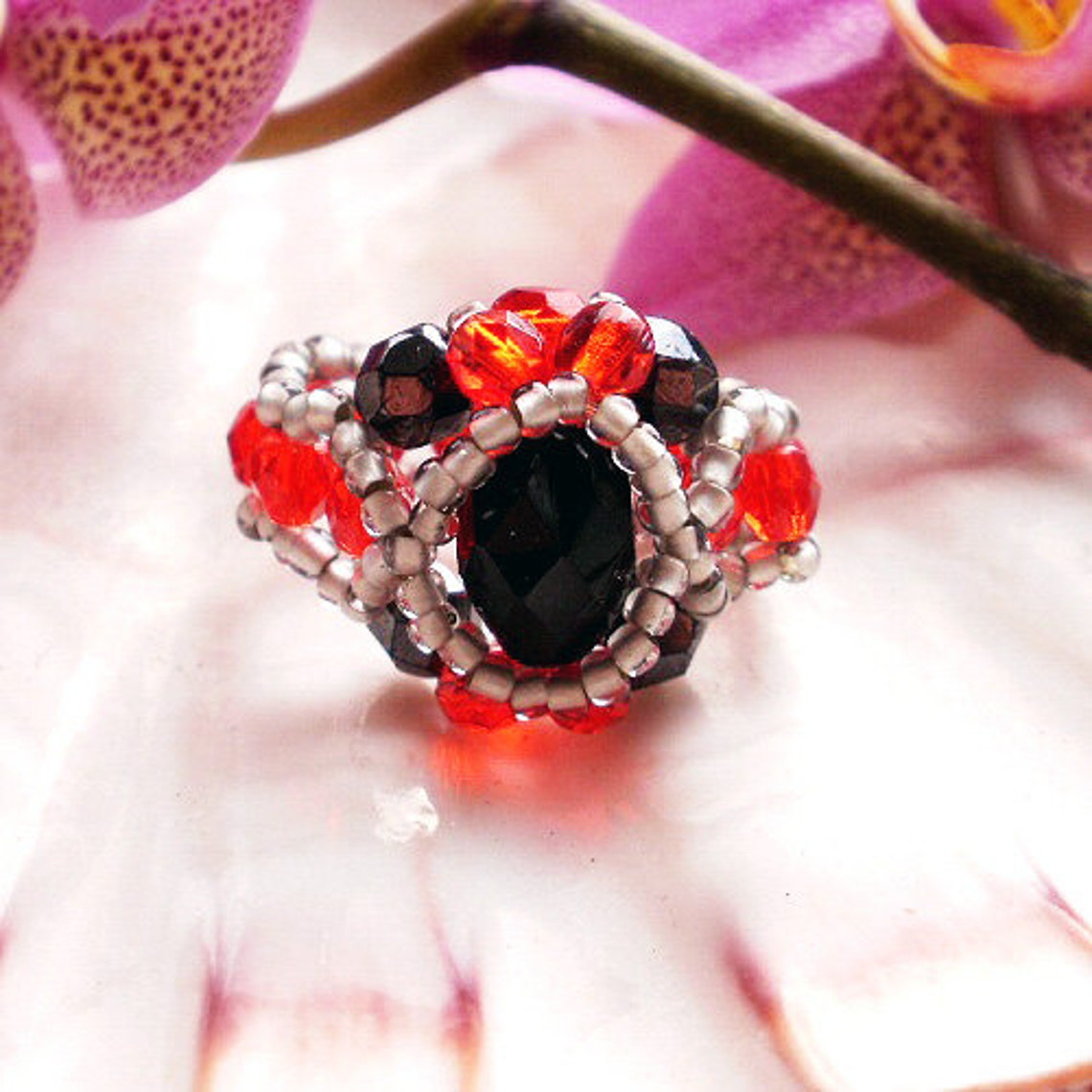 Seed Bead Ring, Seed Bead Jewelry, Beaded Rind, Beadwork, Red Ring ...