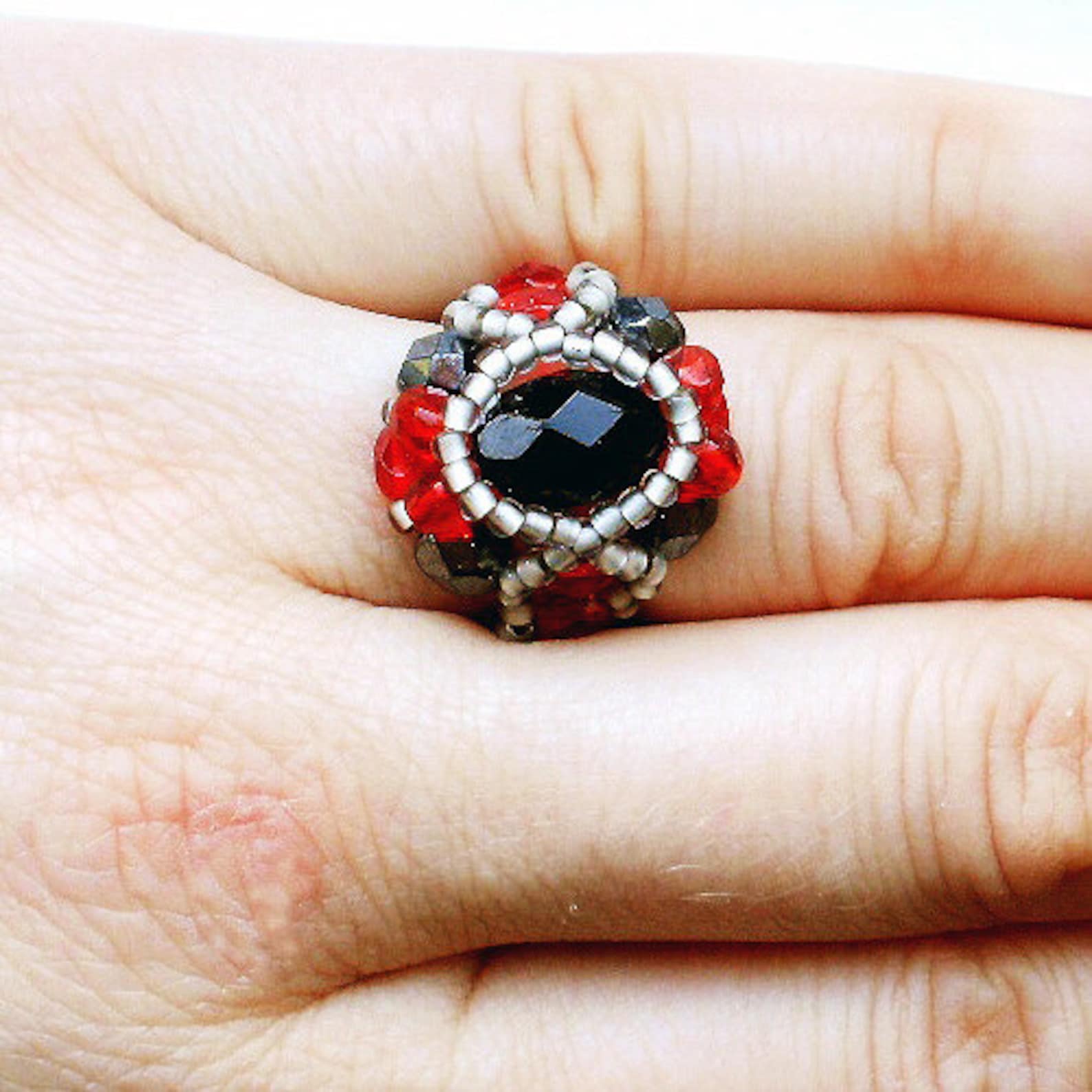 Seed Bead Ring, Seed Bead Jewelry, Beaded Rind, Beadwork, Red Ring ...