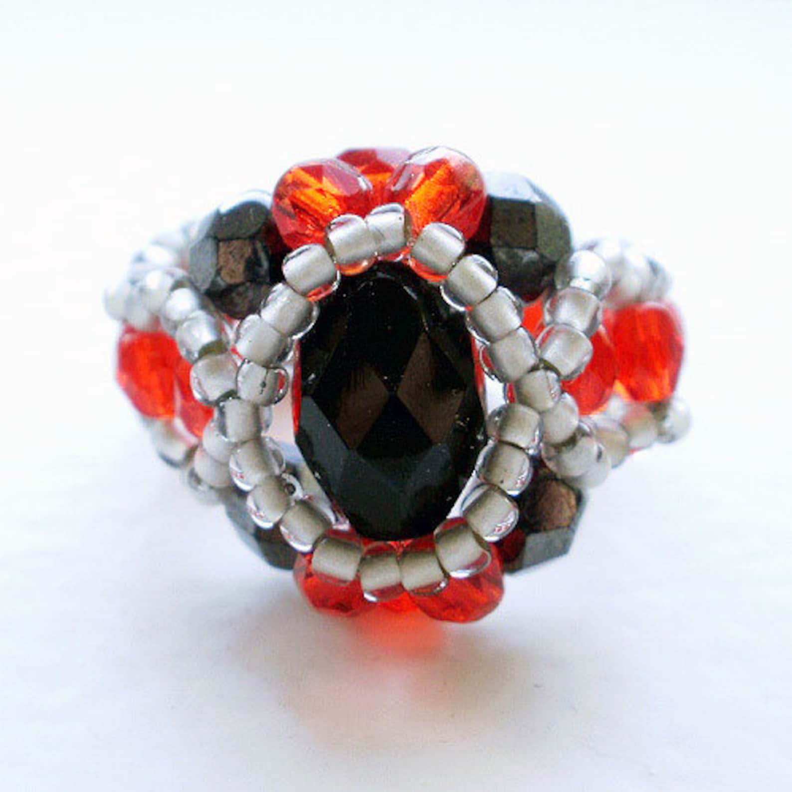 Seed Bead Ring, Seed Bead Jewelry, Beaded Rind, Beadwork, Red Ring ...