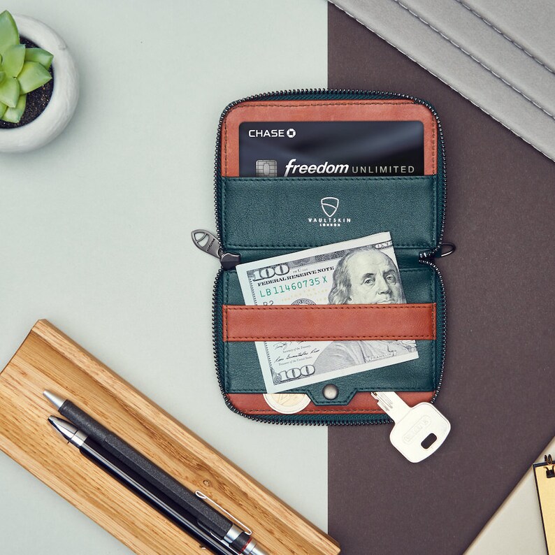 Minimalist Leather Zipper Wallet. Slim Multi Card Holder With - Etsy