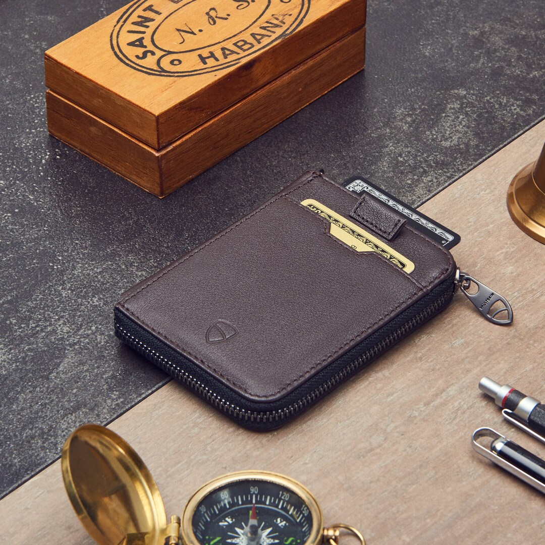 Minimalist Leather Zipper Wallet. Slim Multi Card Holder With RFID ...