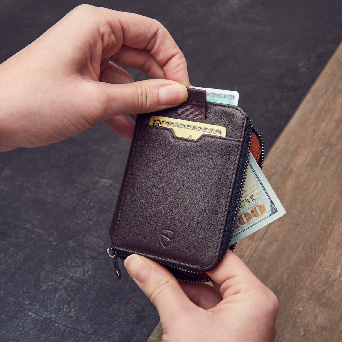 Minimalist Leather Zipper Wallet. Slim Multi Card Holder With - Etsy