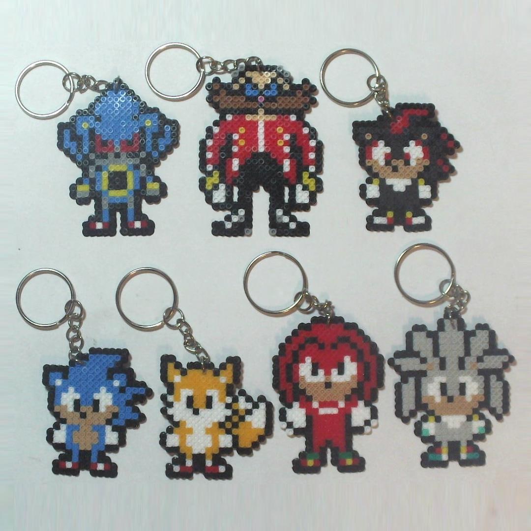 Sonic Themed Perler Art/pixel Art Keychains - Tails / Knuckles / Shadow ...
