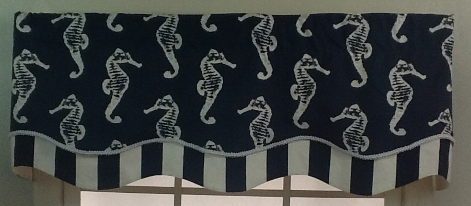 Seahorse Layered Shaped Nautical Coastal Valance in Navy - Etsy