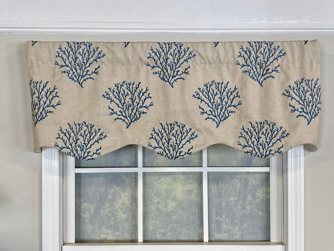 Embroidered Coral Provance Valance in Blue or Coral - Etsy