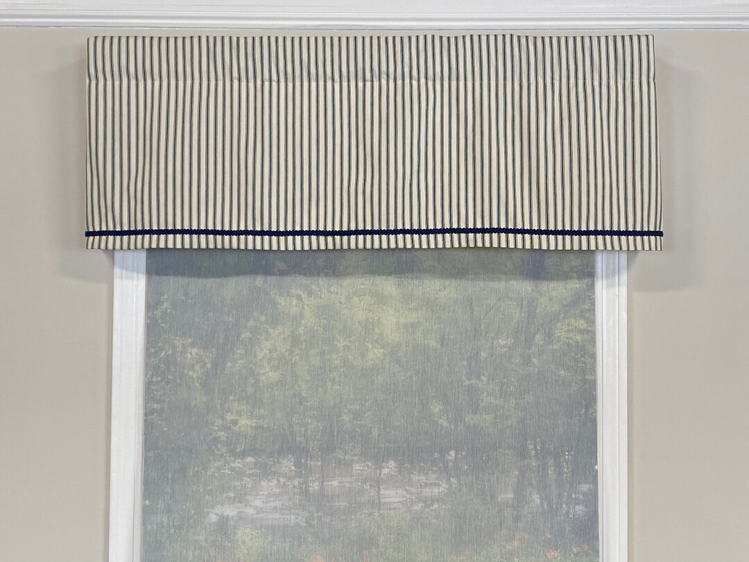 Tailored Navy Ticking Stripe Valance With Gimp Trim - Etsy