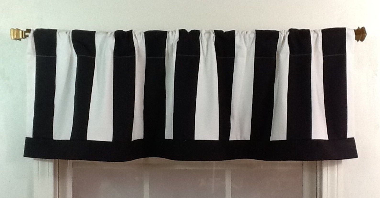 Black and White Stripe Banded Straight Valance - Etsy