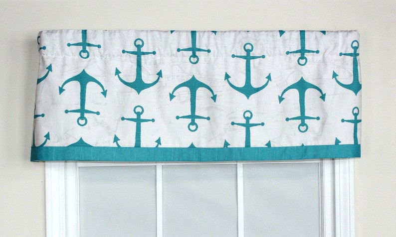 Banded Anchor Tailored Valance in Navy gold Turquoise | Etsy