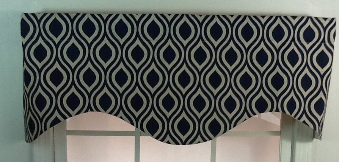 Wavy Shaped Valance in Blue on Linen in Multiple Sizes - Etsy