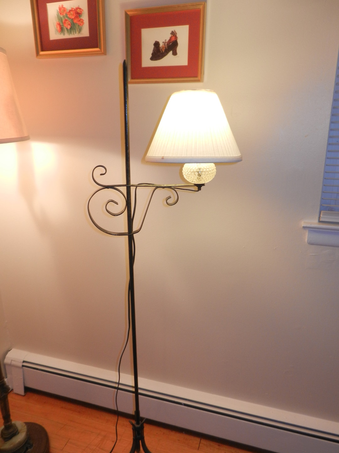 Black Wrought Iron Floor Lamp With Shade and Adjustable Arm - Etsy