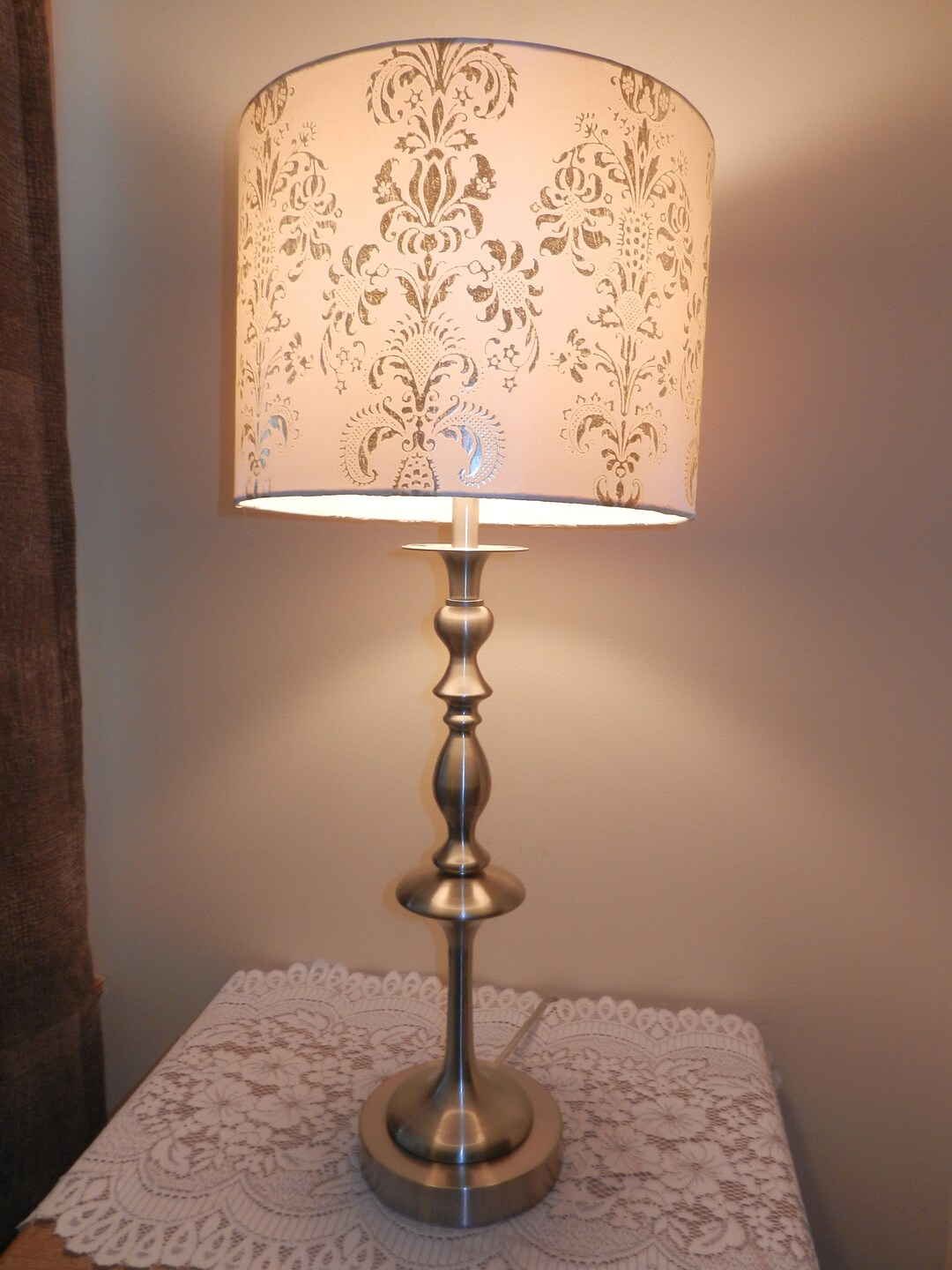 Vintage Table Lamp in Silver Metal, White /silver Shade by Designer ...