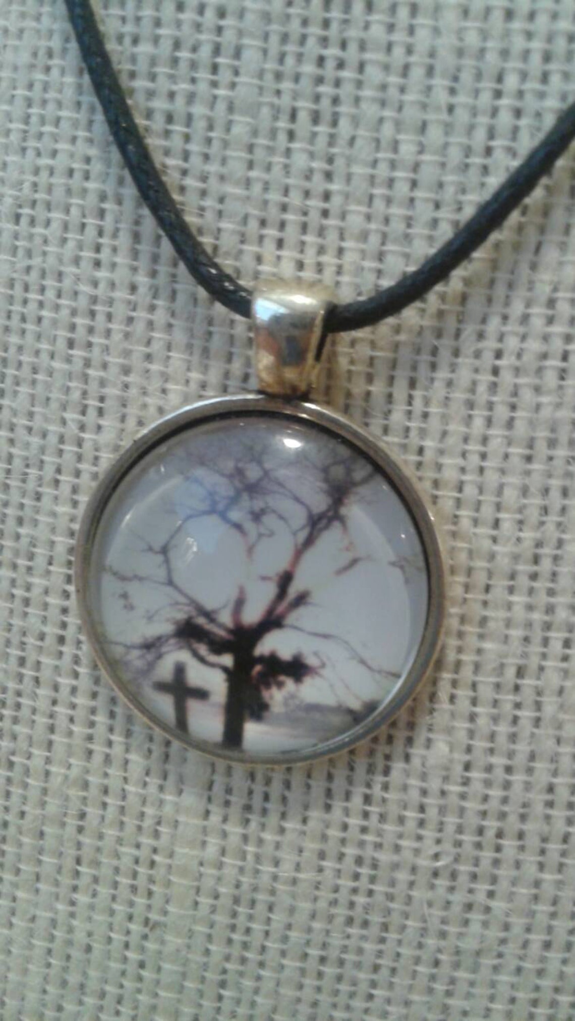 Gothic Cemetery Glass Cabochon Necklace 25 Mm Silver Bezel - Etsy