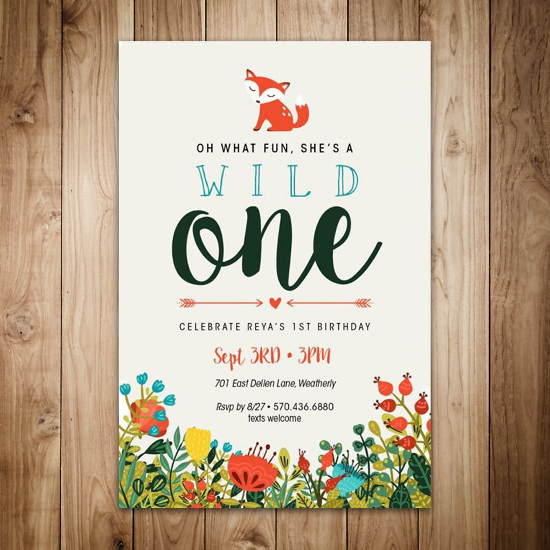 A Wild One Fox Birthday Invitation - Etsy