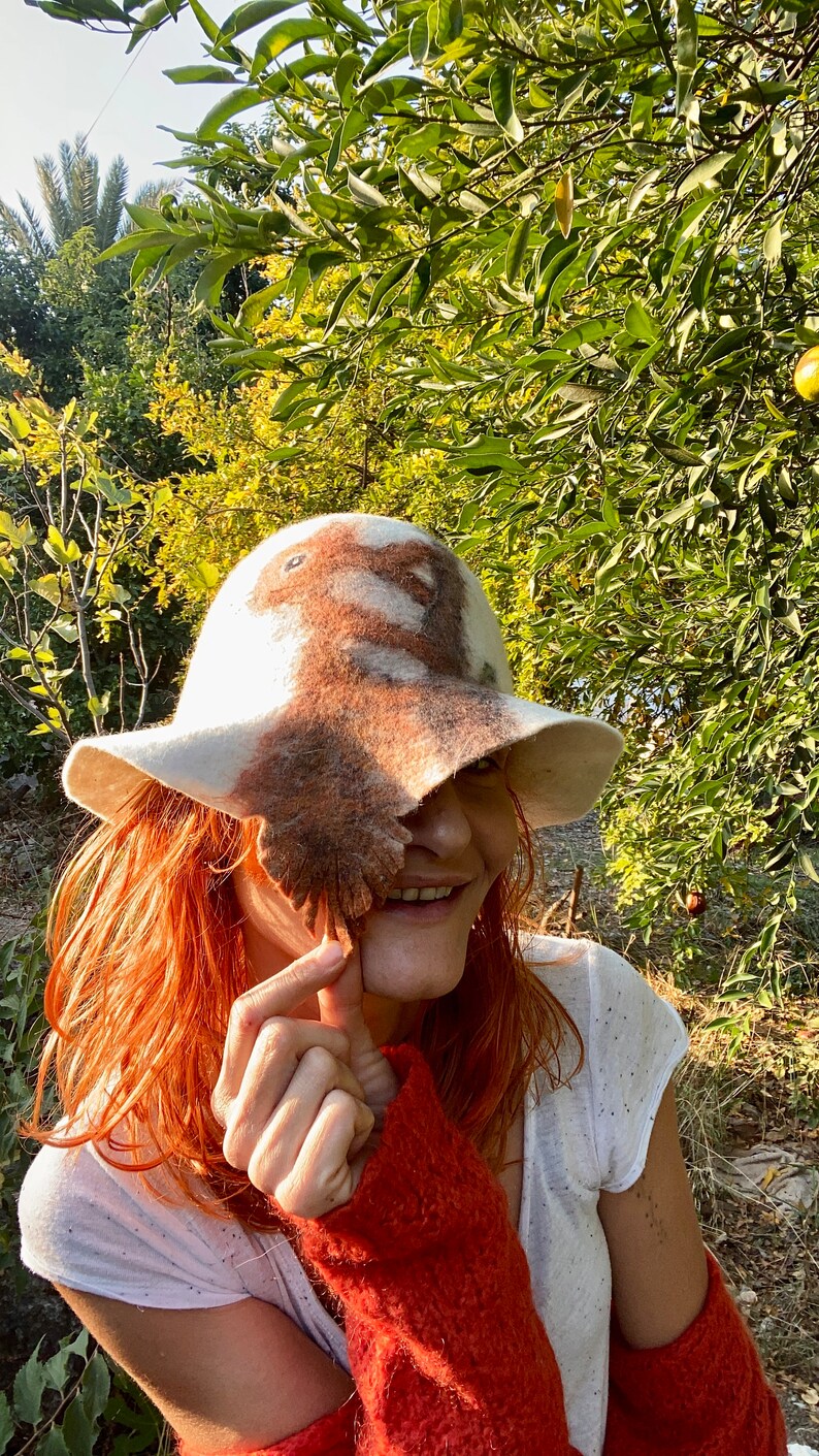 Felted Hat ,felt Hat With Squirrel ,wool Hat , Wet Felted Hat ,felt Hat ...