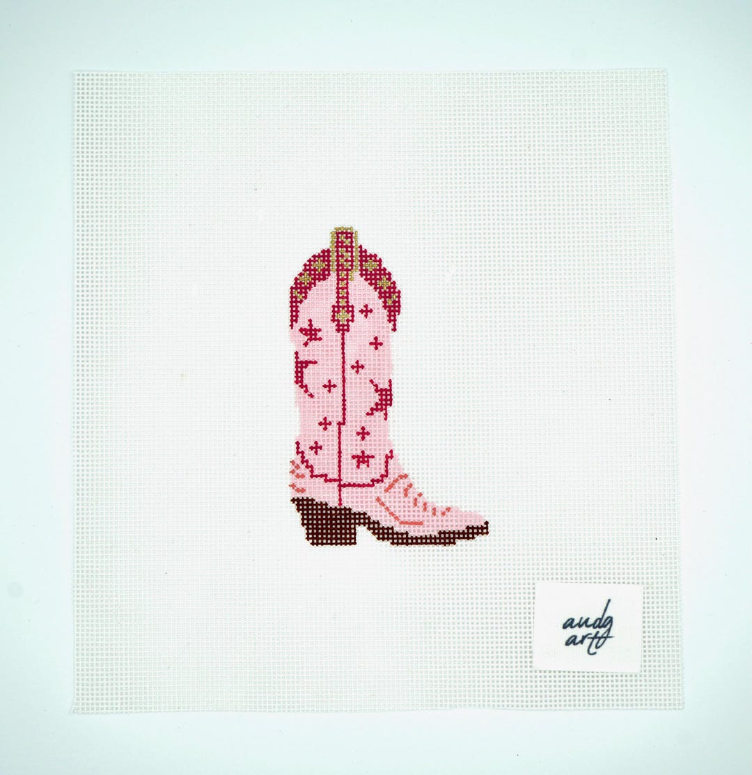 Hand-painted Pink Cowboy Boot Needlepoint Canvas: Western Star, 18 Count - Etsy