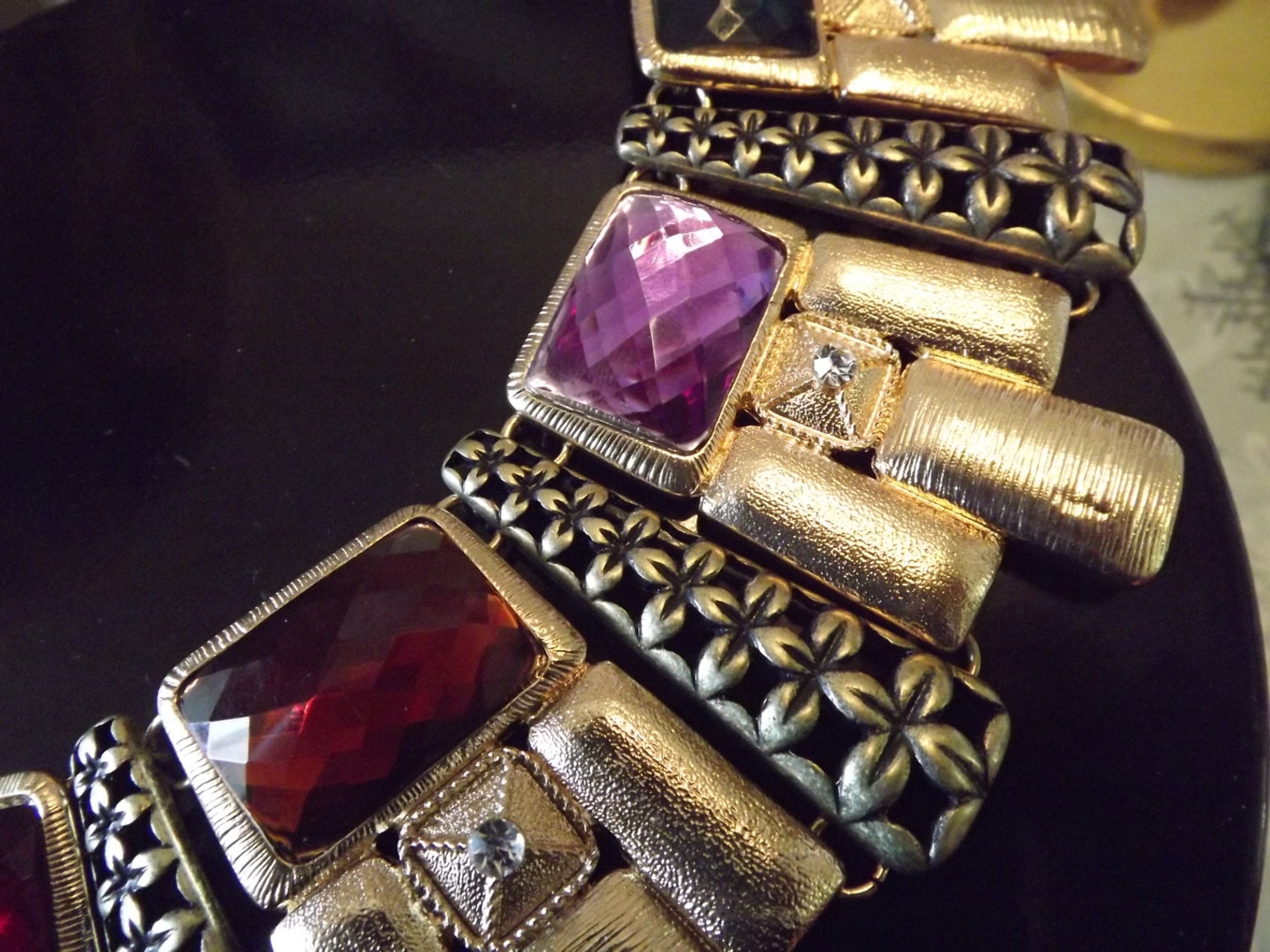 Necklace Cleopatra Style Colored Stone and Gold Bib Necklace ...