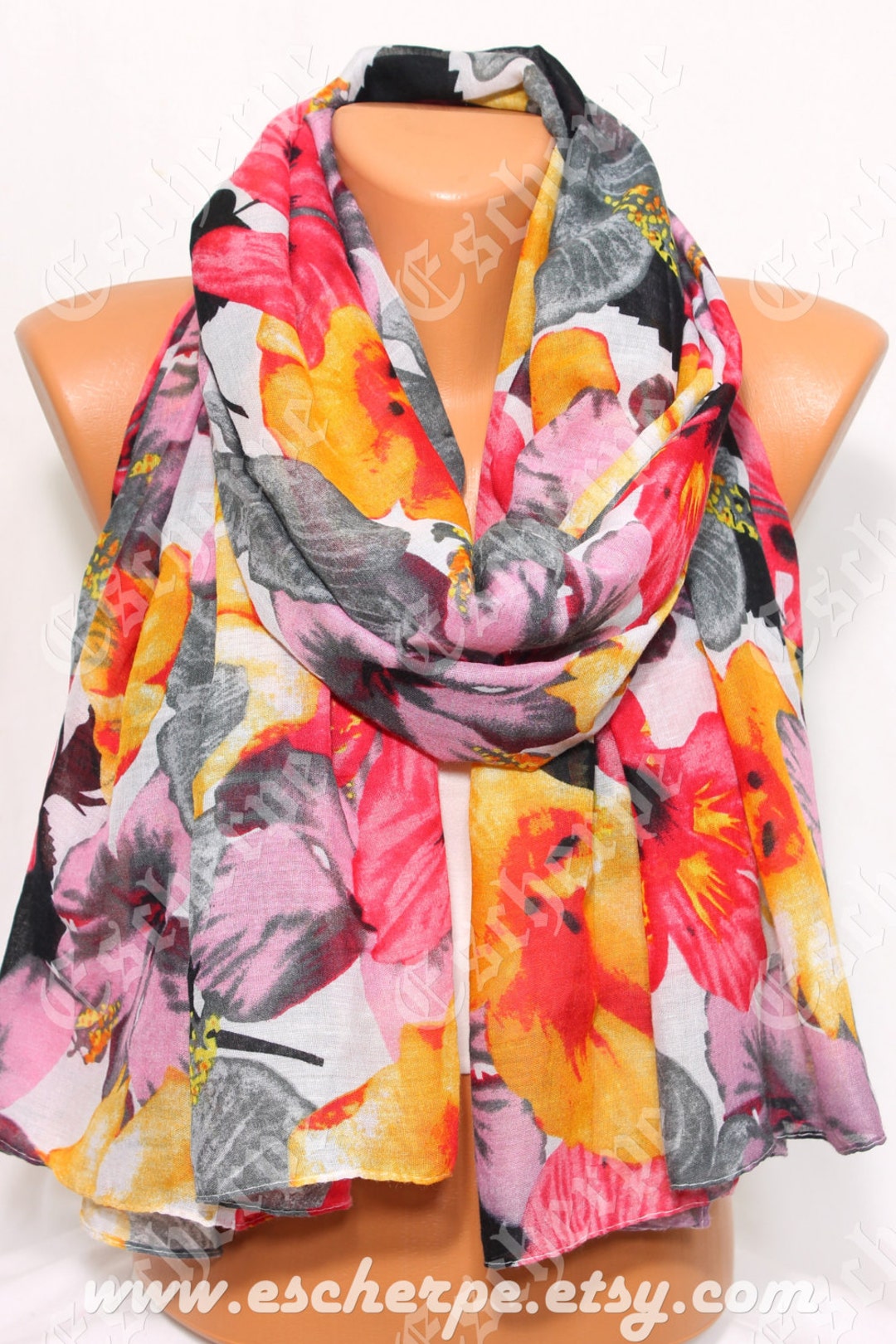 Hibiscus Flower Print Cotton Floral Scarf Womens Fashion Winter ...