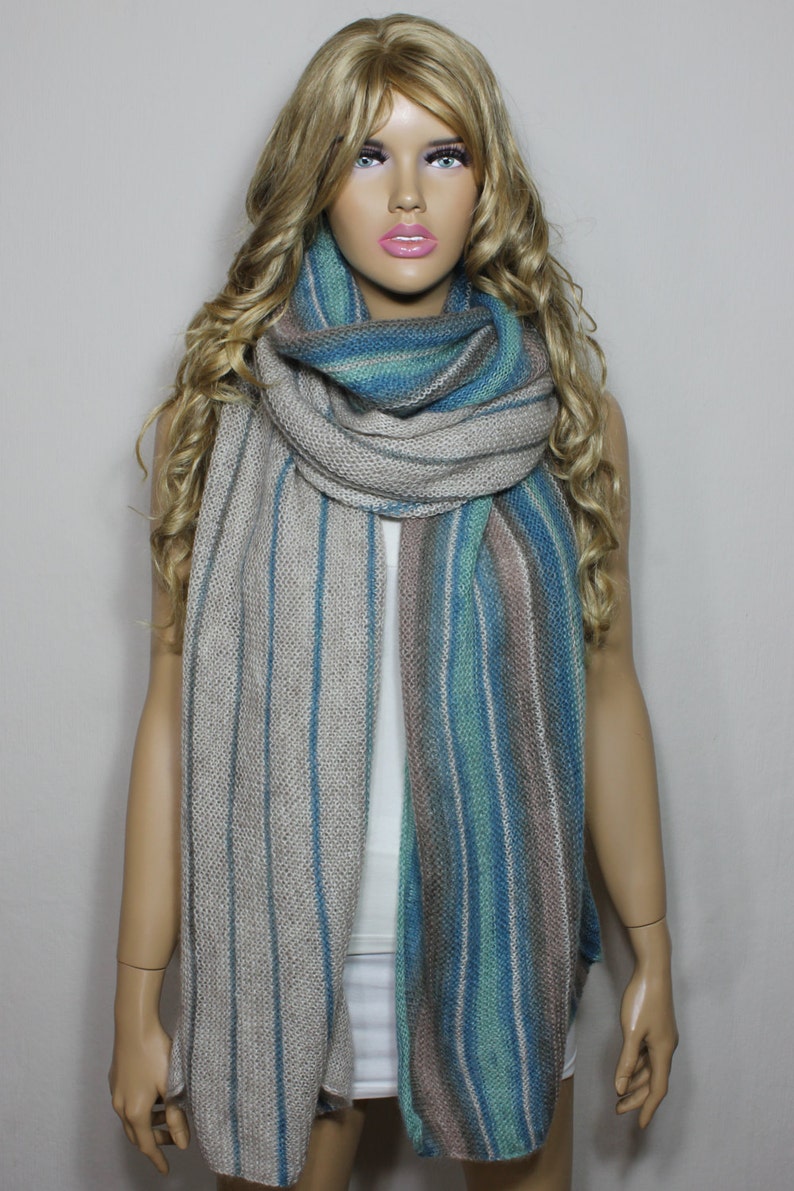 Hand Knit Scarf Knit Scarf Multicolor Extra Long Scarf Beige - Etsy