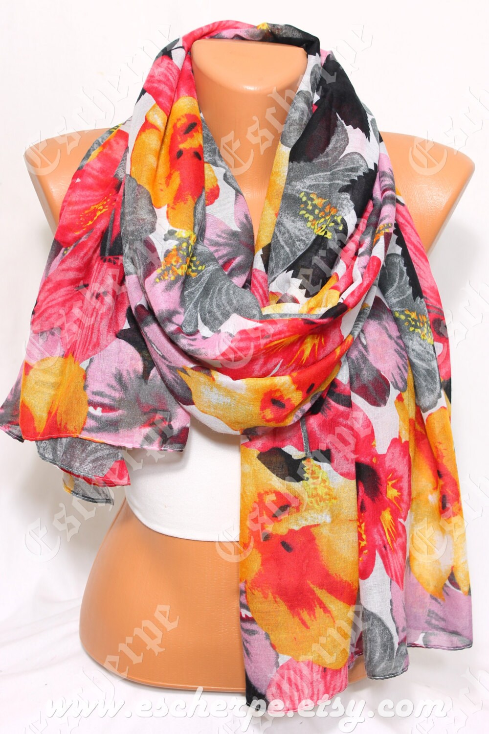 Hibiscus Flower Print Cotton Floral Scarf Womens Fashion - Etsy