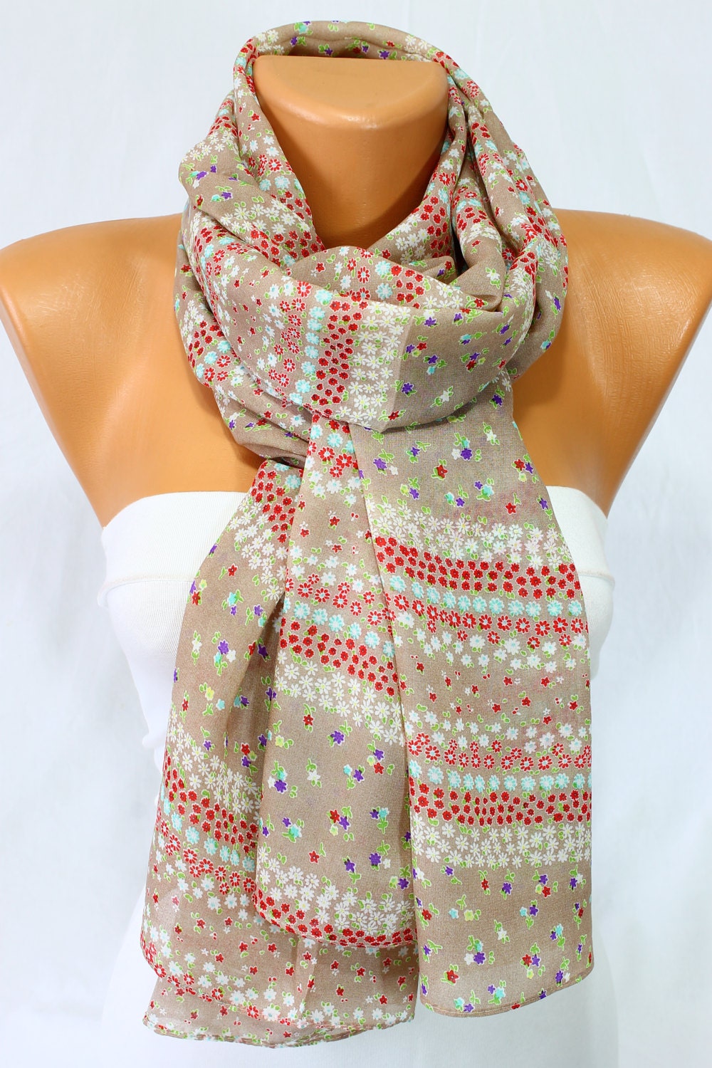 Silky Chiffon Scarf Beige Scarf Daisy Print Floral Scarf so - Etsy